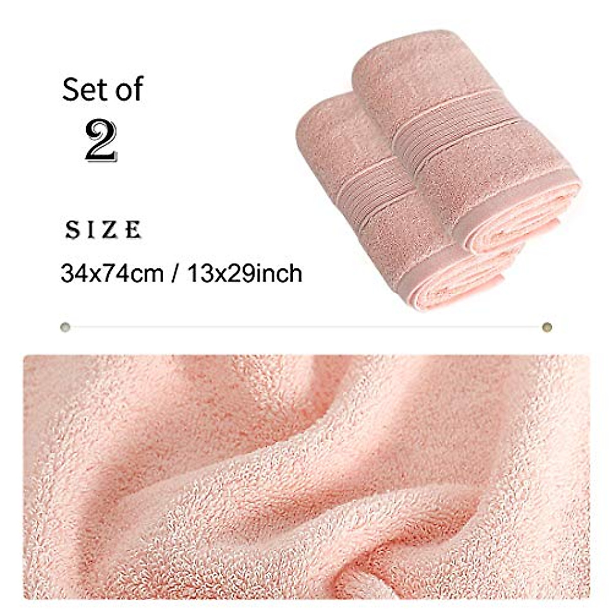 PiccoCasa Hand Towels 2-Pack 100% Cotton Ring Spun Highly Absorbent Soft Luxury Hotel & Spa Quality Hand Towel for Bathroom 13 x 29 Inches, Pink