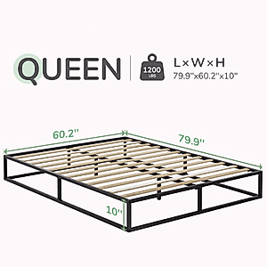 Novilla Queen Bed Frame, Metal Platform Bed Frame, Noise-Free, Sturdy Metal Bed Frame, Heavy Duty Wood SlatsWood Slats Support, No Box Spring Needed, Easy Assembly, Coal Black