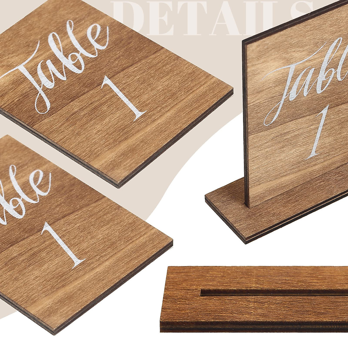 20 Pcs Wedding Wooden Table Wedding Table Numbers with Wooden Base Rustic Wedding Centerpieces for Tables Number Wooden Sign for Banquet Restaurant Party Decor (Classic Style)
