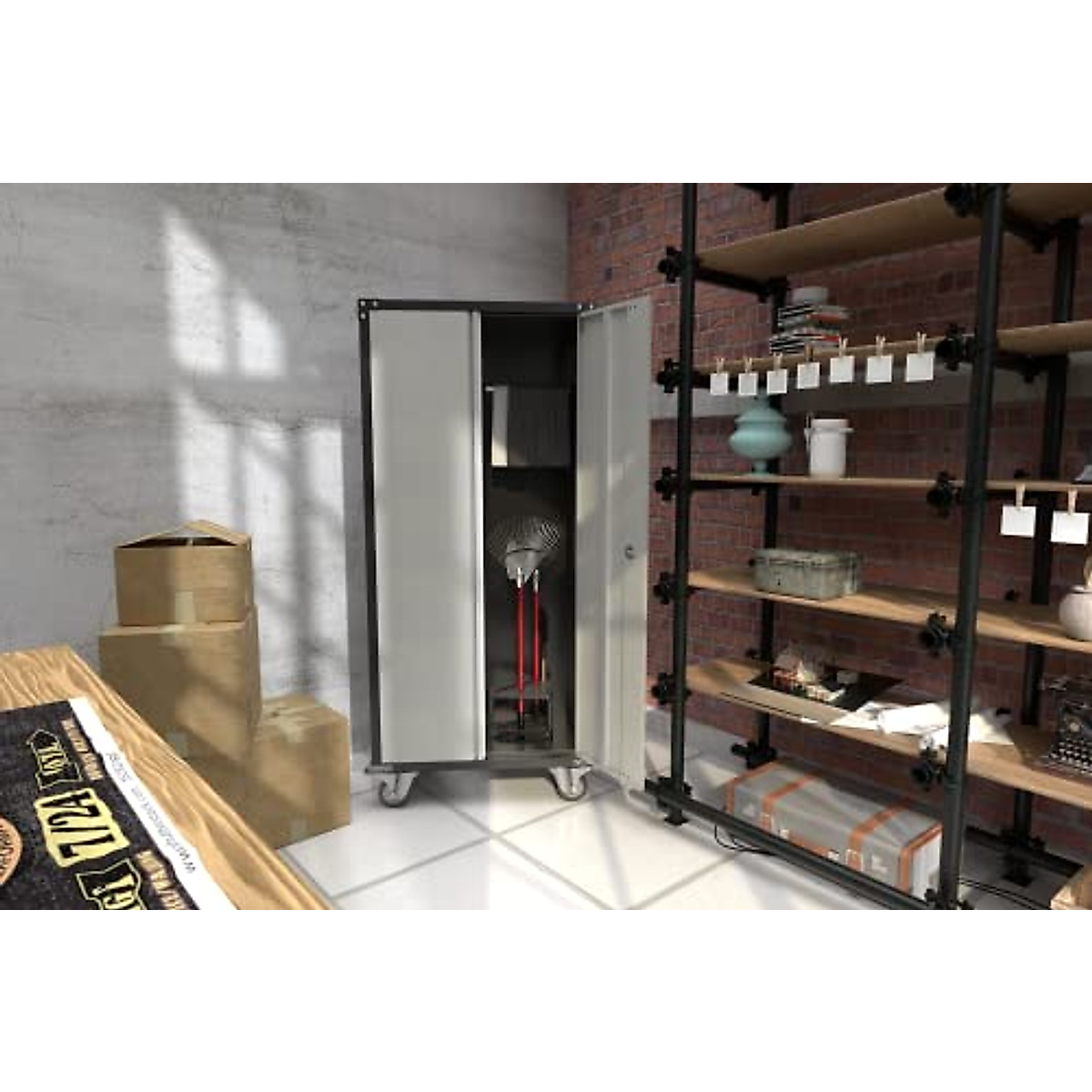 SUXXAN Garage Metal Storage Cabinet with Wheel for Home Garage/Adjustable Shelves, Lockable, Stiffener and Bumpers Design, Six Cabinets