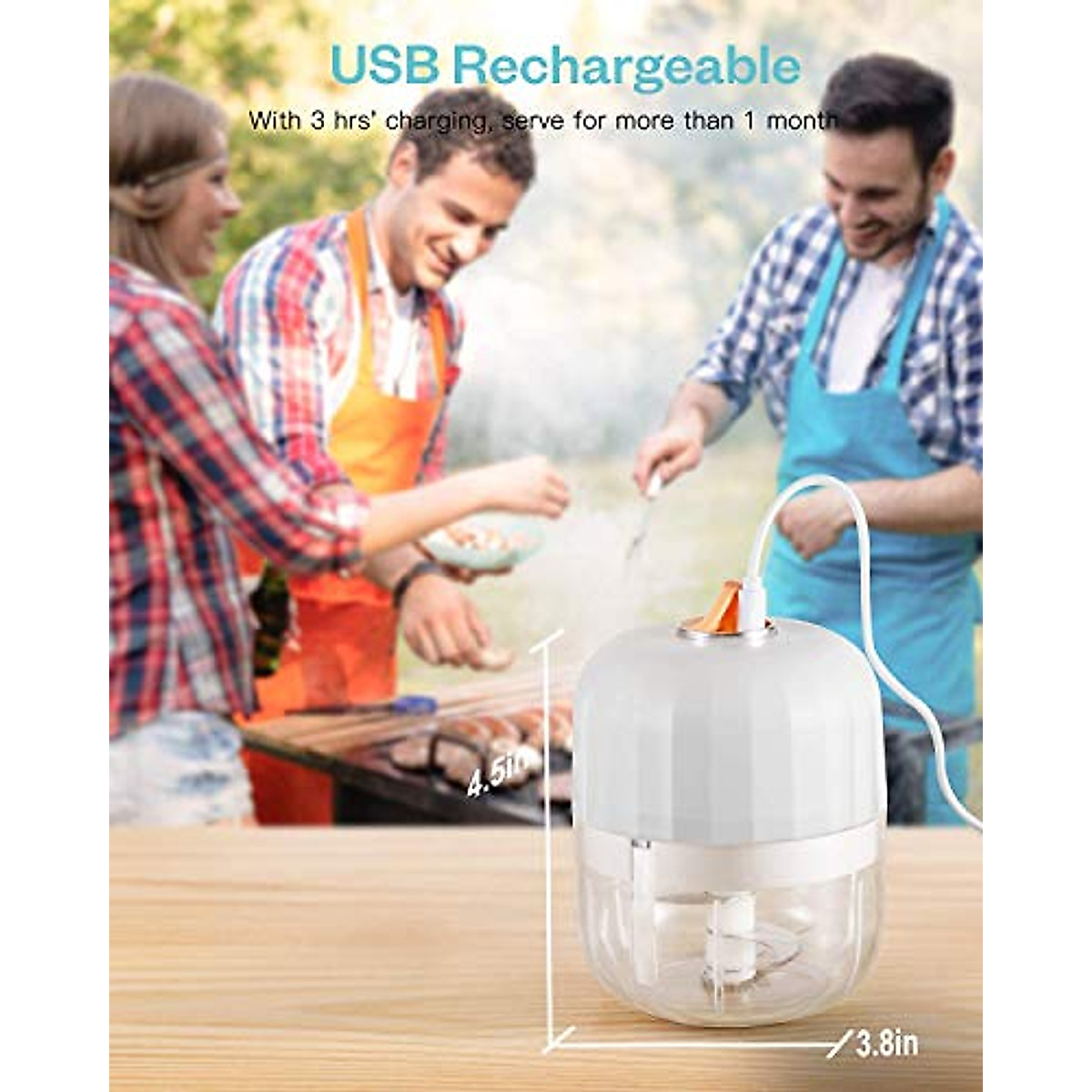 Electric Mini Garlic Chopper, Olrid Mini Chopper Food Processor, Garlic Mincer, for Chop Onion Ginger Vegetable Pepper Spice Meat, Baby Food (250ml)