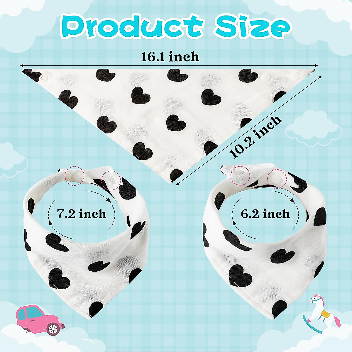 Zainpe 8Pcs Muslin Baby Bibs Love Heart Tree Snowflake Bandana Bib Soft Absorbent Infant Burp Cloths Adjustable Snap Saliva Towels for Boys Grils Toddler Newborns Drooling Feeding Teething 0-24 Months