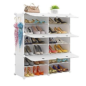 KOUSI Portable Shoe Rack Organizer 24 Pair Tower Shelf Storage Cabinet Stand Expandable for Heels, Boots, Slippers, 6 Tier White