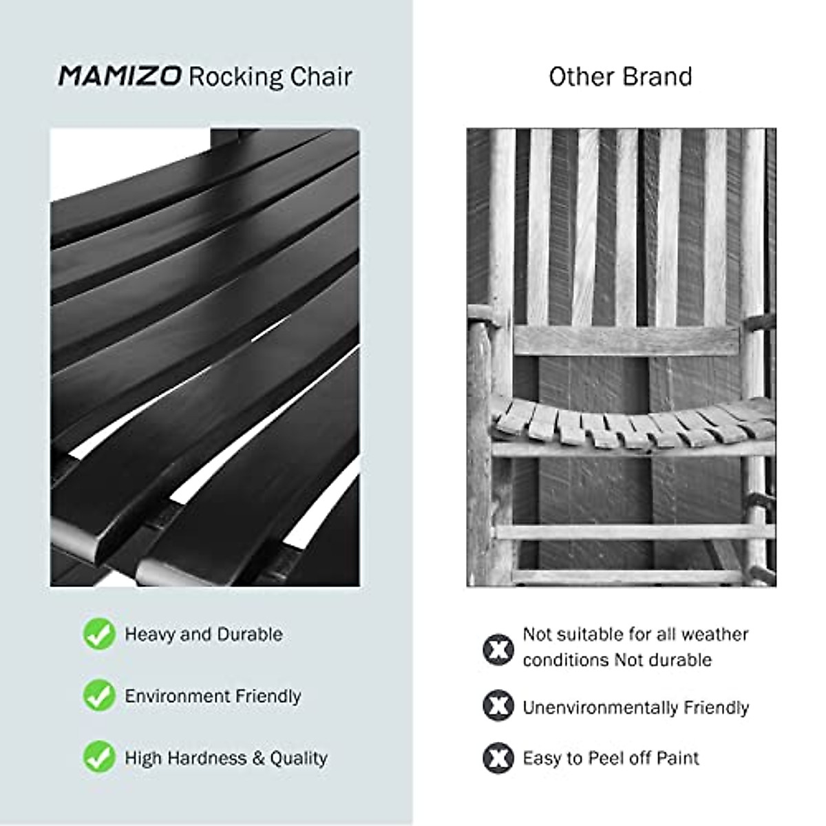 MAMIZO Wooden Rocking Chair Outdoor with High Back,Rocking Chair Indoor Oversized Easy to Assemble for Garden,Lawn,Balcony,Backyard,Porch,Wooden Rocking Chair Set of 4,Porch Rocker 4PCS