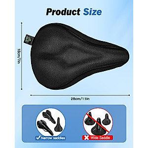 Zacro Bike Seat Cushion - Gel Padded Bike Seat Cover for Men Women Comfort, Extra Soft Exercise Bicycle Saddle Compatible with Peloton, Stationary Spin Cycling Bike, Outdoor & Indoor (11 x 7in)