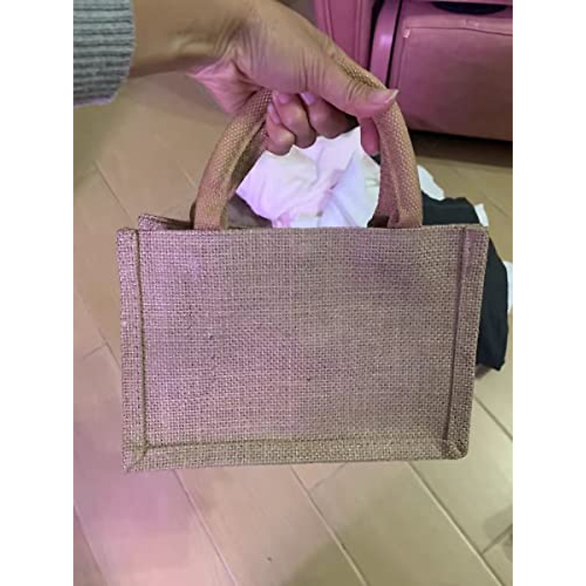 Dual Dou Small Burlap Jute Tote Bags-Bridesmaid Gift Bags burlap bags with handles for women bride beach bag,grocery shopping