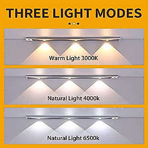 Motion Sensor Under Cabinet Lights - LED Under Counter Closet Lighting, Kitchen Night Lights, 3-Color Dimmable LED Light for Wardrobe, Closets (Silver)