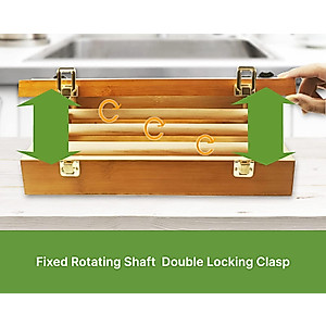 LownRain Bamboo Foil and Plastic Wrap Organizer, Plastic Wrap, Aluminum Foil and Wax Bamboo Dispenser for Kitchen Storage Organization Holder for 13" Roll (3-Slot,Arc)