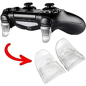 eXtremeRate Transparent Clear 2 Pairs L2 R2 Buttons Extention Trigger for PS4 Controller, Game Improvement Adjusters Extenders for PS4 Controller JDM-030