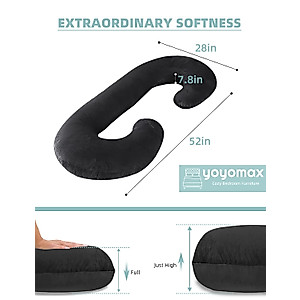 yoyomax Pregnancy Pillows, C Shaped Full Body Maternity Pillow Memory Foam Pregnancy Pillow with Removable Cover, 52 Inch Pregnancy Pillows for Sleeping (Black)