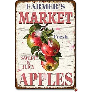 Farmers Market Fresh Sweet And Juicy Apples Vintage Poster Tin Sign Bathroom Home Garden Retro Store Cafe 8X12 Inch Retro Look Metal Poster Sign For Home Farm Garage Quotes Wall Decor