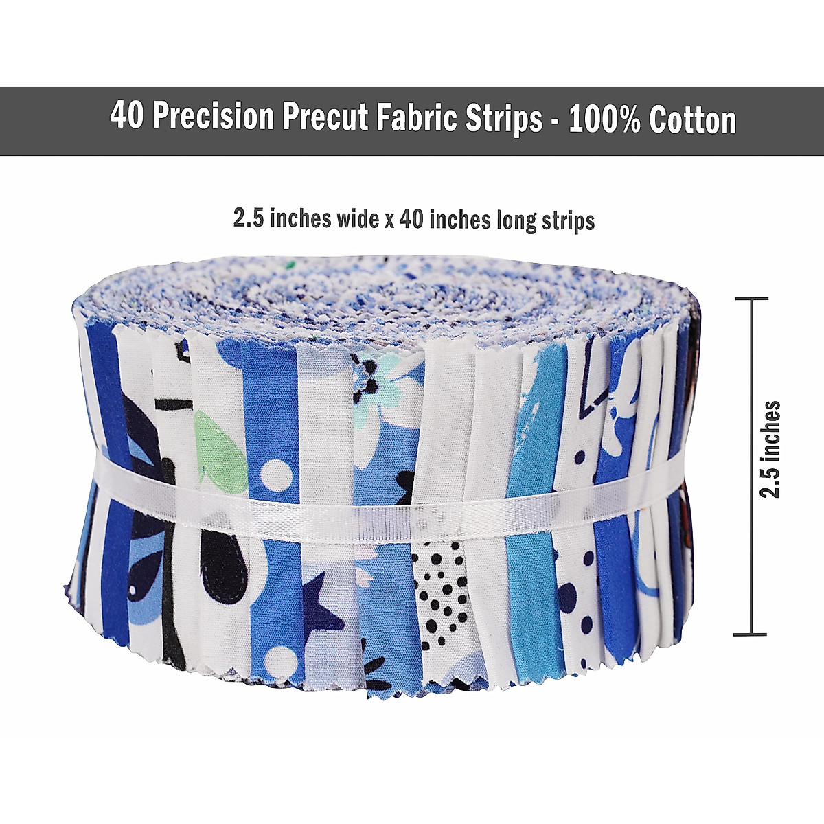 Soimoi 40Pcs Baby Boy Print Cotton Precut Fabrics for Quilting Craft Strips 2.5x42inches Jelly Roll - Medium Blue