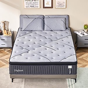 DIGLANT Twin XL Mattress, 14Inch Gel Memory Foam & 7-Zone Pocket Spring Twin XL Size Mattress, Medium Plush Hybrid Mattress in Box for Motion Isolation,Pressure Relief, 39 * 80