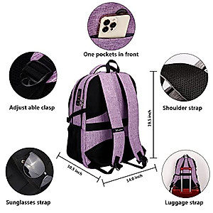 SHRRADOO Anti Theft Laptop Backpack Travel Backpacks with usb Charging Port for Women Men College Backpack Computer Bag Fits 17 Inch Laptop,Purple