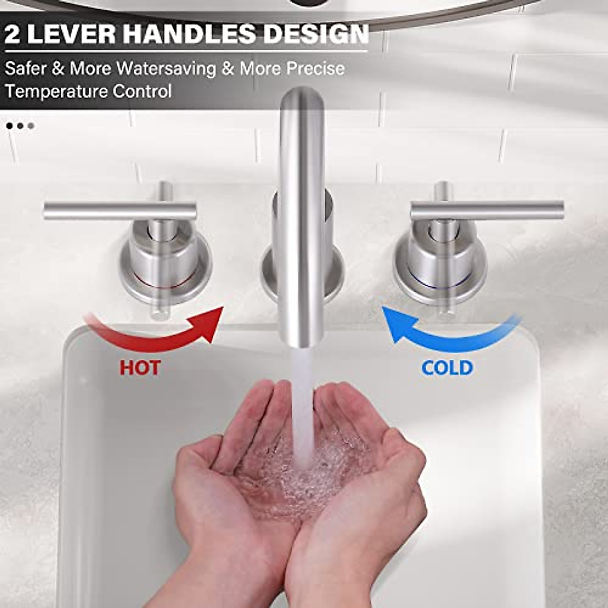 FGKQ Bathroom Faucet for Sink 3 Hole, 8 inch Widespread Bathroom Faucet, 2 Handle High Arc Bathroom Sink Faucets with Pop-Up Drain and Water Supply Lines, Brushed Nickel