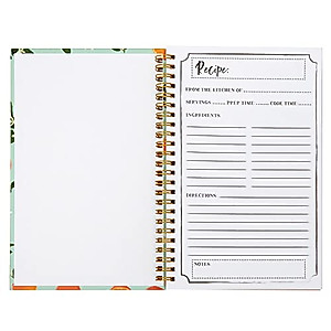 Pipilo Press Blank Recipe Book to Write Your Own Recipes, 120 Pages, 8 Sections, Floral and Orange Theme, Laminated Hardcover (5.5 x 8.5 In)