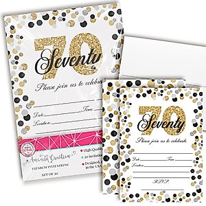Confetti Polka Dot 70th Birthday Party Invitations, 20 5x7 Fill In Cards with Twenty White Envelopes by AmandaCreation