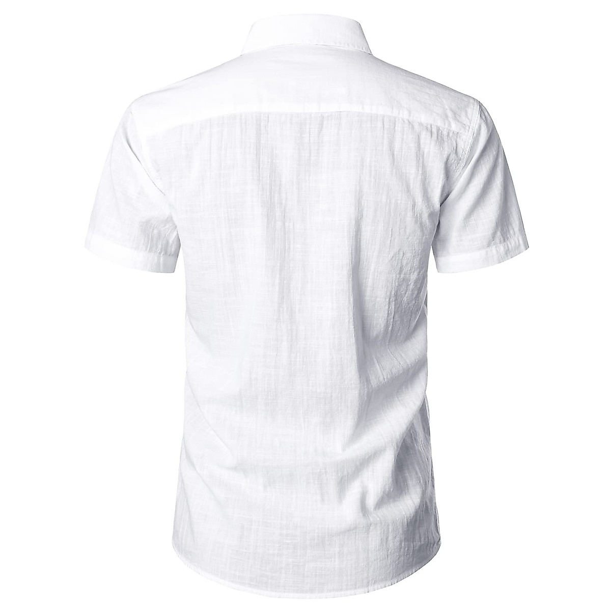 ZEROYAA Men's Fitted Cotton Linen Casual Short Sleeve Button Up Shirts Lightweight Beach Tops with Pocket ZLSC34-White Medium