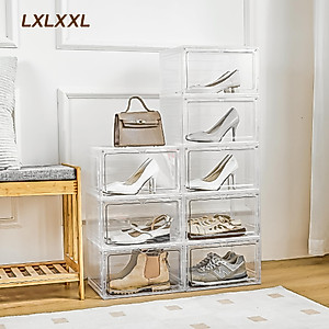 LXLXXL Purse Organizer For Closet 4 Pack Stackable Storage Bins With Lids Clear Plastic Handbag Organizer Purse Storage With Magnetic Door Display Case For Cosmetic Hats