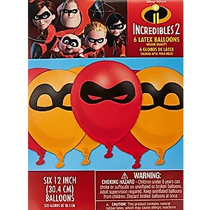 amscan The Incredibles Latex Balloons,12", Assorted Colors, Pack of 6
