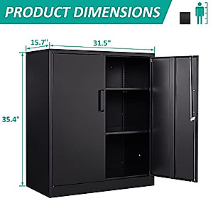 Metal Storage Cabinet Locked Steel Cabinet with 2 Adjustable Shelves Office Cabinet Locking Tool Cabinets Kitchen Storage Cabinet metal locker Small Counter Height Storage Cabinet Cupboard 35.4"H