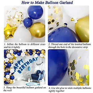 RUBFAC Royal Blue Gold Balloons Garland Arch Kit, Royal Blue Metallic Gold White Balloons with Star Foil Balloons for Graduation Birthday Baby Shower Party Supplies Decorations