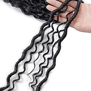 New Goddess Locs Crochet Hair Extensions 18Inch Pre-looped River Fauxs Locs Wavy Curly Fauxlocs Bohemian Crochet Braids 4Packs(1B, 18inch) …