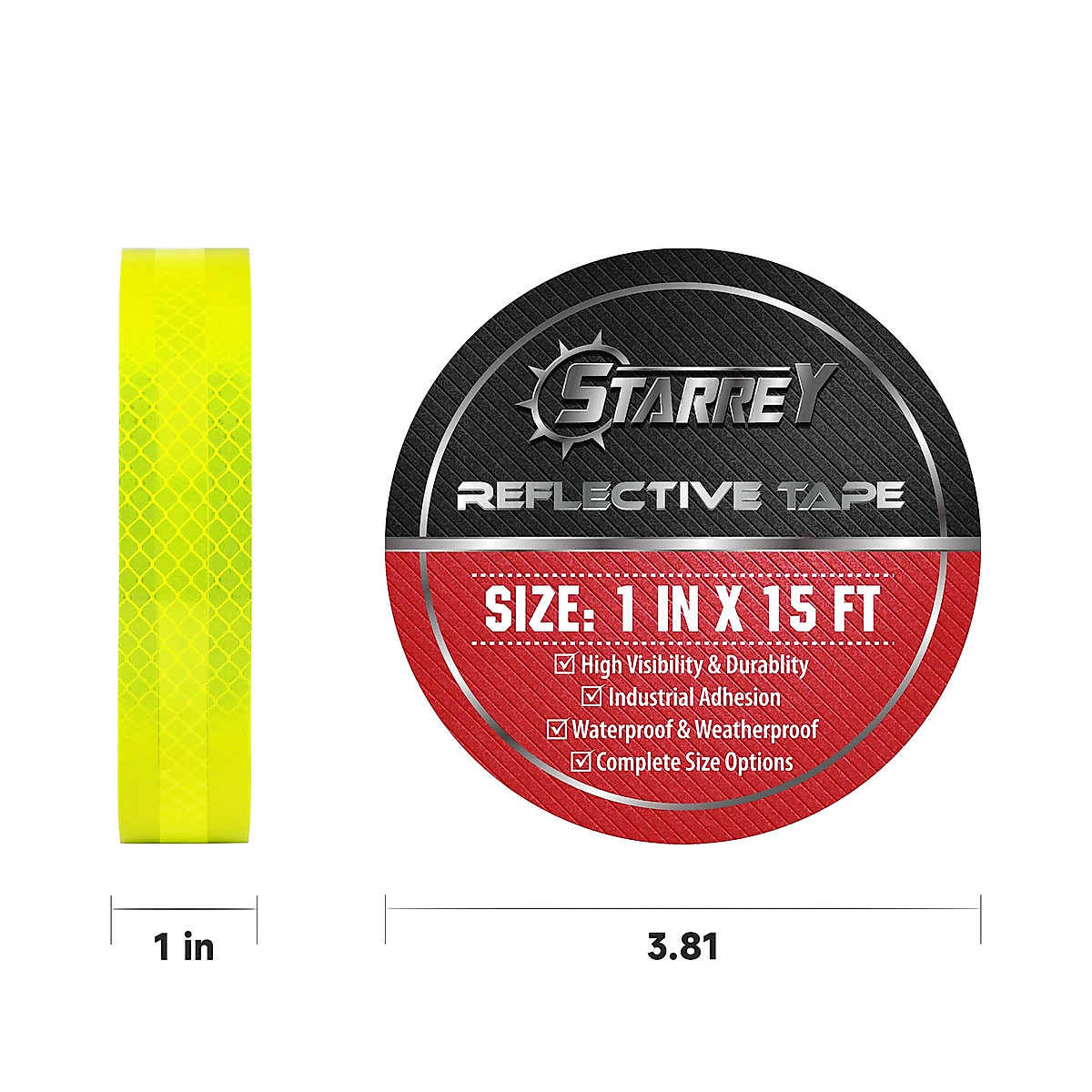 STARREY Reflective Tape 1 inch Wide 15 FT Long DOT-C2 High Intensity Fluorescent Yellow - 1 inch Trailer Reflector Safety Conspicuity Tape for Vehicles Trucks Bikes Cargos Helmets