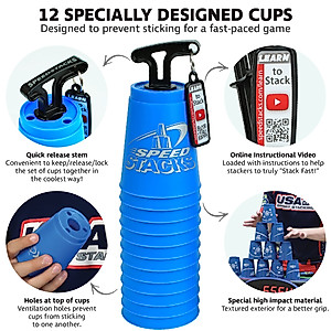 Speed Stacks | Official Sport Stacking Set, Blue - 12 Cups and Holding stem | Top Grade Materials, Low Friction | WSSA Approved