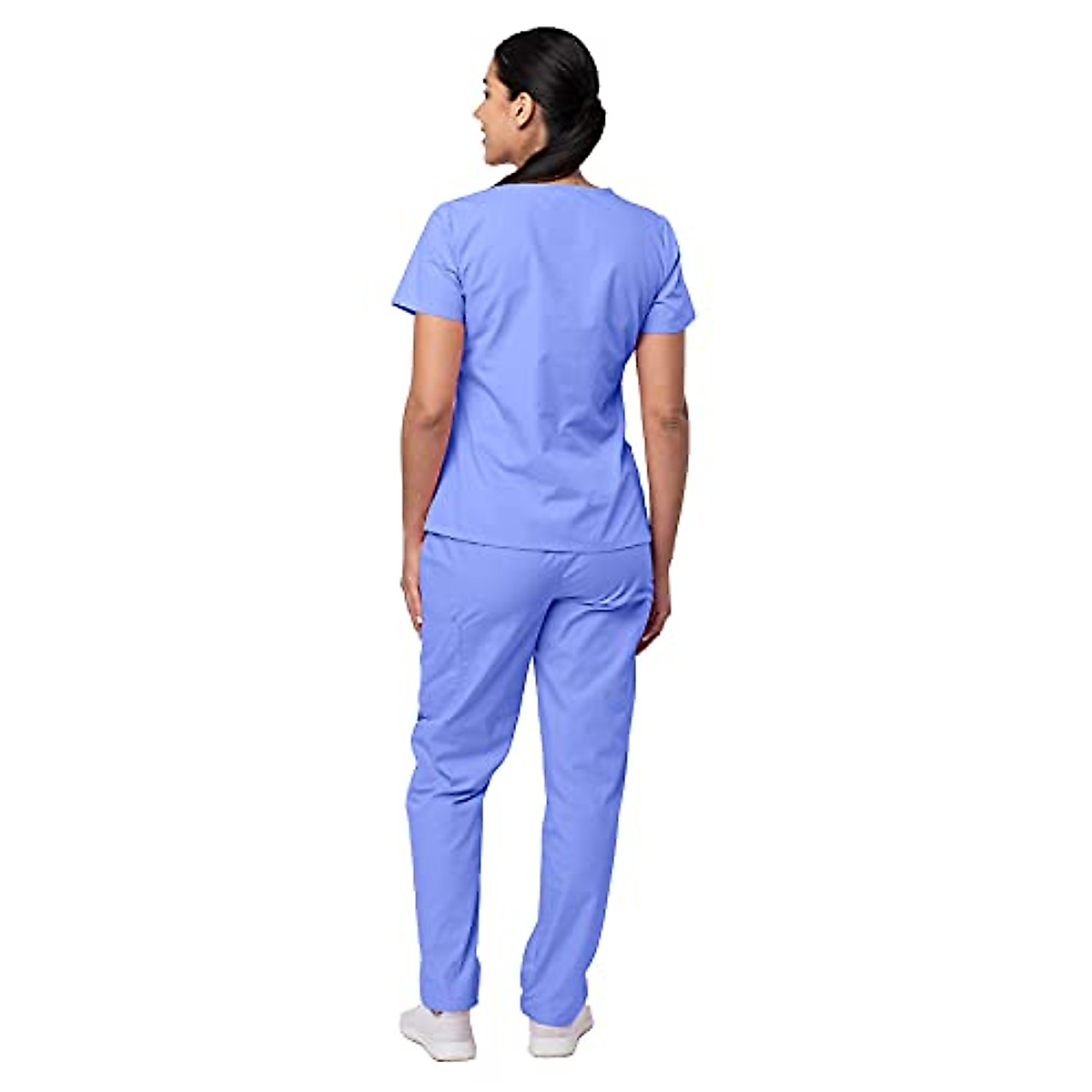 Sivvan Scrubs for Women - Mock Wrap & Cargo Pants Scrub Set - S8401 - Ceil Blue - XL