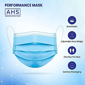 American Hospital Supply (AHS) Earloop Masks Disposable | Adult Face Covering | 3 Ply Disposable Face Mask (Box of 50)