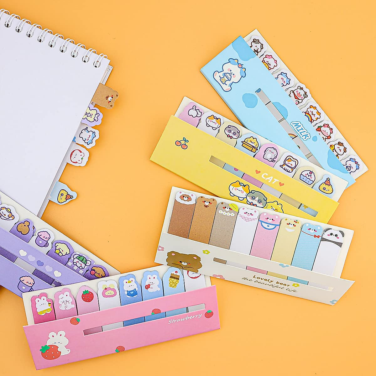 LEEFONE 10 Pack Cute Animals Bookmarks Memo Pad Sticky Note Paper Sticky Notes Page Flags, 5 Styles Self-Stick Tab Bookmark Marker Pad for Office School, 120 Sheets/Pack, 1200 Sheets