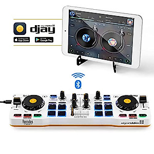 Hercules DJControl Mix – Bluetooth Wireless DJ Controller for Smartphones (iOS and Android) – dJay app – 2 Decks, White