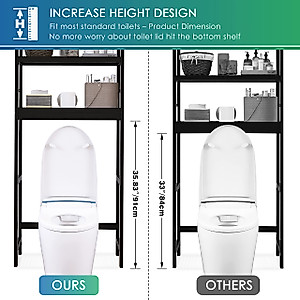 SMIBUY Bathroom Storage Shelf, Bamboo Over-The-Toilet Organizer Rack, Freestanding Toilet Space Saver with 3-Tier Adjustable Shelves (Black)