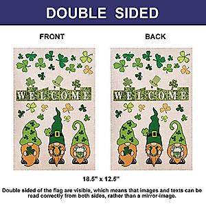 Shmbada Welcome St Patricks Day Gnomes Garden Flag, Double Sided Burlap Vertical Outside Outdoor Yard Lawn Irish Green Shamrock Beer Decoration, 12 x 18 Inch