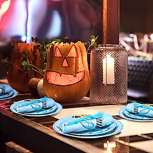 Havawish 96 Pcs Little Boo Is Almost Due Decorations Halloween Baby Shower Tableware Party Supplies Ghost Paper Plates Napkins Forks Set for Halloween Themed Baby Shower Party Favor (Blue,Classic)