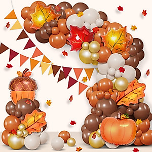 Fall Thanksgiving Decorations Balloon Garland Arch Kit Orange Brown Coffee Foil Balloons Triangle Flag for Autumn Little Pumpkin Baby Shower Birthday Party Supplies