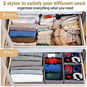 Thenshop 18 Set Closet Dresser Drawer Organizers, Foldable Cloth Storage Box Closet Dresser Drawer Divider Organizer Fabric Containers Basket Bins for Underwear Baby Clothes Socks (Dark Gray)