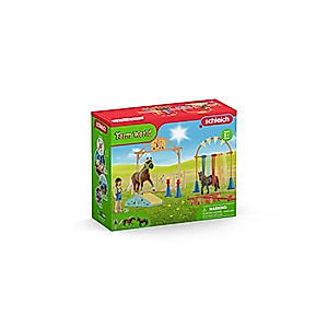 Schleich Farm World Pony Agility Training 41-piece Horse Playset for Kids Ages 3-8 , Brown