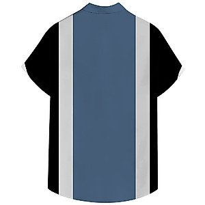 CURBODO Bowling Shirts for Men Retro Short Sleeve Button Down Shirt Hawaiian Casual Printed Beach Shirt Colorblock Babyblue XL