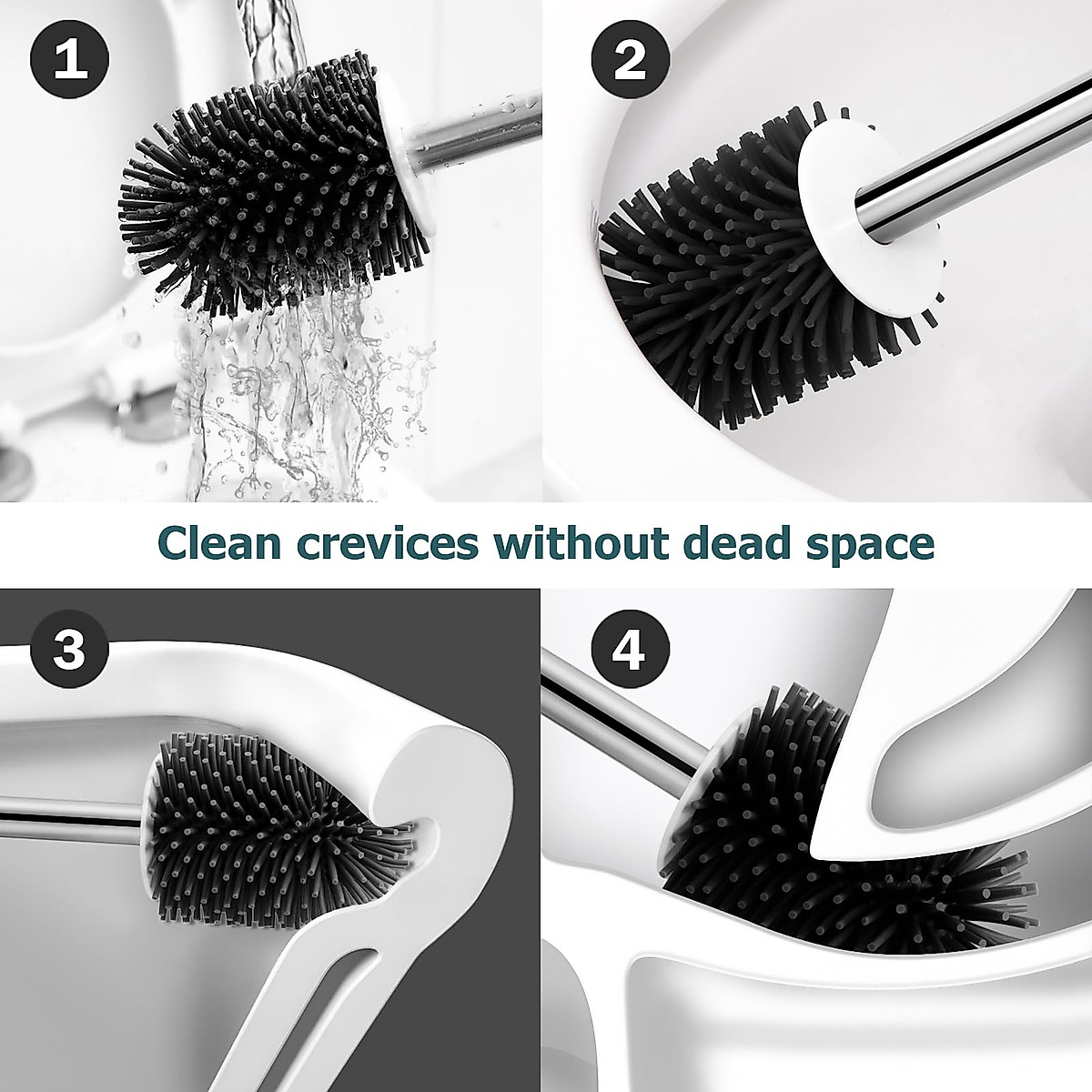 Toilet Brush，2 Pack Toilet Bowl Brush and Holder Set, Silicone Toilet Bowl Brush with Handle,Drip-Proof, Easy to Assemble, Deep Cleaning（Style 3）