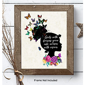 African American Girls Motivational Wall Art - Black Art - Inspirational Poster - Teens, Little Girls Bedroom, Kids Room - Positive Quotes - Encouragement Sayings - Daughter Gifts - Family Wall Decor