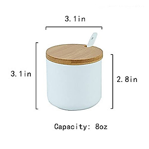 RockTrend Simple Pure Color Ceramic Spice Jar Seasoning Box Condiment Pot Sugar Bowl with Bamboo Lid and Spoon