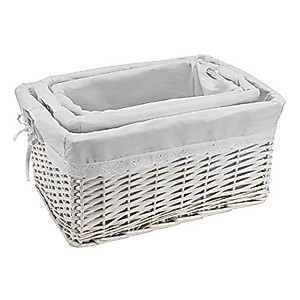 Three Nesting Wicker Nursery Baskets with Fabric Liners