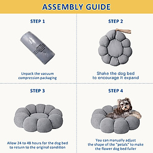 WESTERN HOME WH Calming Dog Beds for Small Dogs-Fluffy Flower Cat&Dog Bed in Plush Teddy Sherpa, Round Donut Cuddler Small Dog Bed, Non-Slip Machine Washable Pet Bed Fits up to 25 lbs, Grey 24"