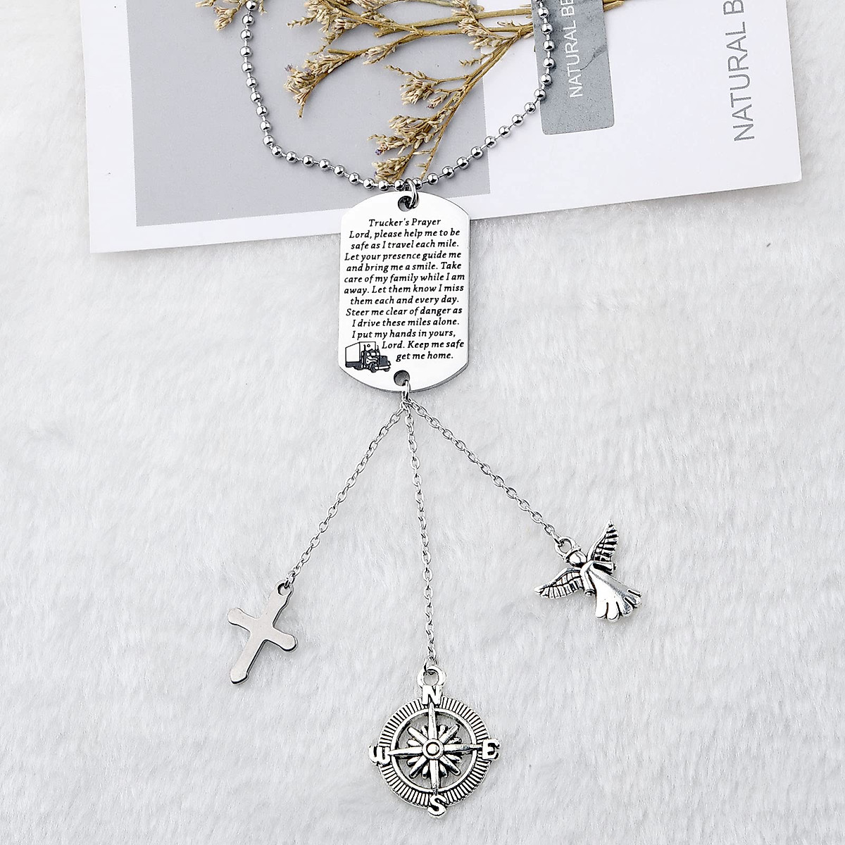 WSNANG Guardian Angel Car Pendant Trucker's Prayer Car Rear View Mirror Hanging Ornament Protection Gift Trucker Husband Gift (Trucker Prayer Car Charm)