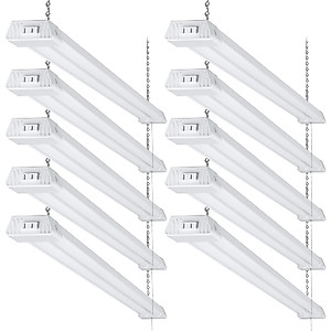 LEONLITE 10-Pack LED Shop Light 4FT, Deep Reflector, 40W 5000K Daylight Linkable LED Shop Light, Plug in Shop Light with Pull Chain (ON/Off), 4 Foot LED Shop Lights for Workshop, Garage, Shop