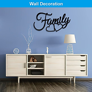 JIELISI Family Metal Wall Decor Sign Black Metal Family Word Wall Art Unique Steel Wall Decoration Hanging Decor for Living Room, Bedroom, Study, Kitchen, Garden