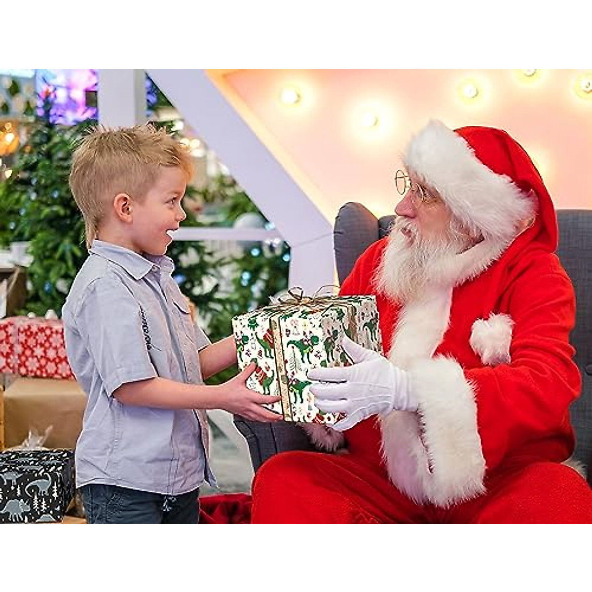 WAPLIGHAL Dinosaur Christmas Wrapping Paper for Boys Girls Kids - Funny Dinosaurs on White Pink Black Designs - Gift Wrap for Birthday, Baby Shower, Holiday - 8 Sheets, Each 20 x 29 Inches, Recycled, Easy to Store