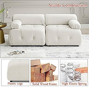 Tmsan Modular Sectional Sofa, 93" Velvet Sectional Couches for Living Room, Modern L-Shaped Sofa Deep Seat Cloud Couch DIY Combination Reversible Chaise for Bedroom Apartment Office (Beige Velvet)